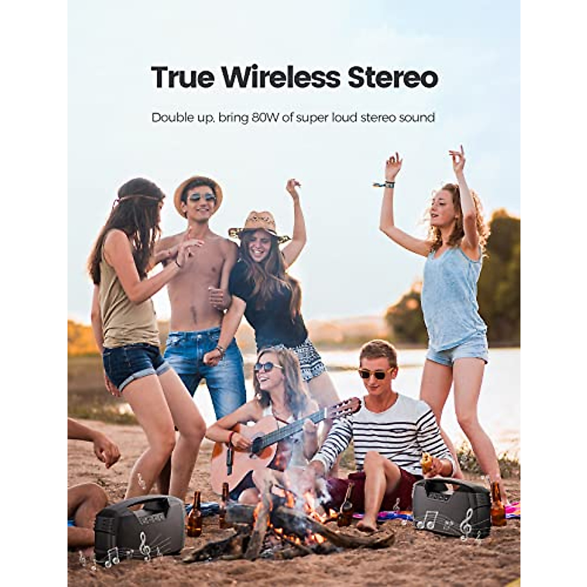 IPX7 Waterproof Bluetooth Speaker, 40W Portable Wireless Speaker, 32H Playtime, Stereo Loud Sound, Deep Bass, Outdoor Speaker with Handle, Bluetooth 5.0, Built-in Mic, Power Bank for Party,Pool,Beach