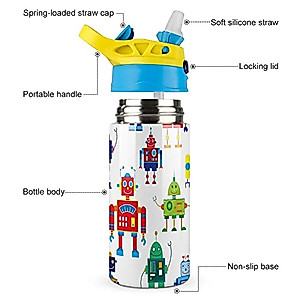 Thermos Cup 500Ml Color Robots Insulated Water Bottle With Straw For Sports And Travel 7.5x2.7 in