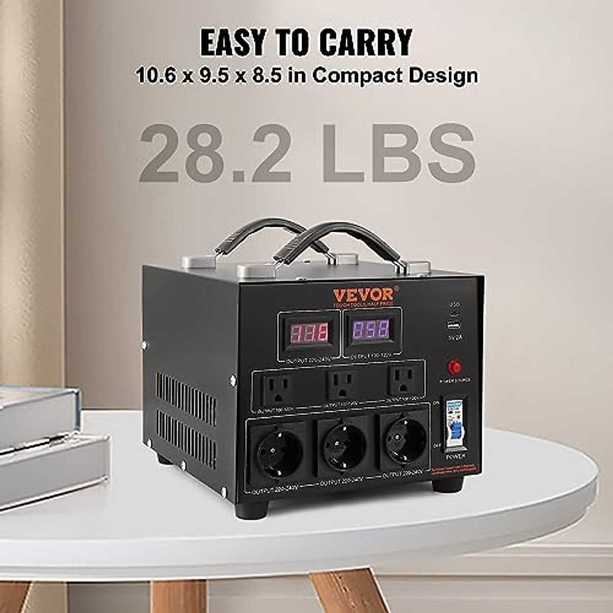 VEVOR Voltage Converter Transformer, 5000W, Heavy Duty Step Up/Down Transformer, Convert from 110 Volt to 220 Volt and from 220 Volt to 110 Volt, with US Outlet EU Outlet 5V USB Port, CE Certified