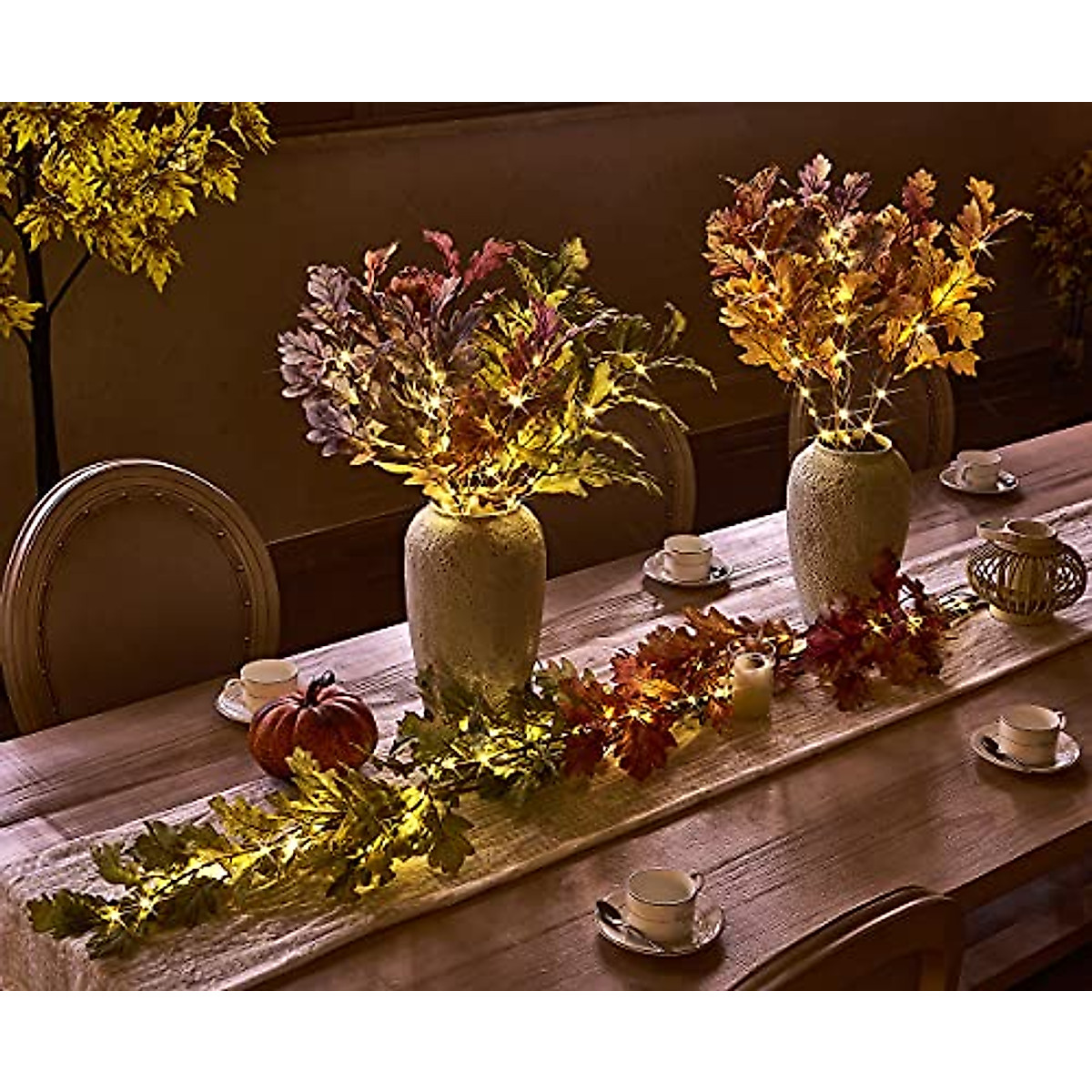 LITBLOOM Lighted Autumn Oak Branches with Timer 25IN 24L LED, Fall Tree Branches Lights Battery Operated for Harvest Thanksgiving Halloween Christmas Holiday Decoration Indoor Outdoor