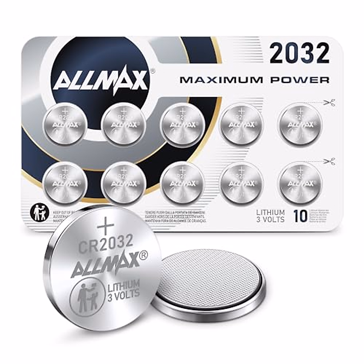 Allmax CR2032 Lithium Coin Batteries (10 Count) – Longest Lasting, Perfect for Key Fobs & Garage Door Openers, 10-Year Shelf Life, Leakproof Design – 3V