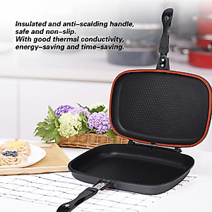 GLOGLOW Double Sided Frying Pan, Anti Scalding Handle Mini Frying Pan Portable Grill Pot Omelette Pot Vintage Aluminum Frying Pan Grill Cookware Kitchen Supplies