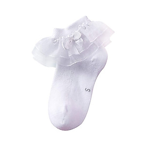 Looching 6 Pairls Baby Toddlers Girls Ruffle Frilly Socks Cotton Princess Lace Top Mesh Dress Socks with Bowknot