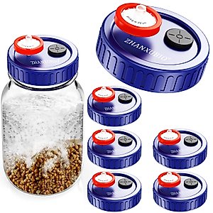 Mushroom Jar Liquid Culture Lid Wide Mouth Rejular Mouth Food Grade Plastic Grain Spawn Cultivation Mason Jar Lid with PTFE Membrane & Self Healing Injection Ports For Mushroom By ZHANXUBIO (70mm