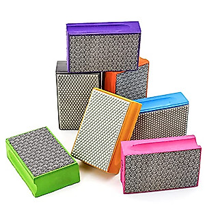 SDRTOP 7Pack Diamond Hand Sanding Pads Polishing Blocks for Granite Ceramics Marble Grit60-3000 Electroplated and Resin