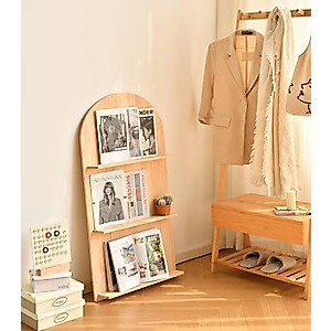 Heehee Solid Wood Bookshelf Bookcase Newspaper Rack Magazine Rack Arched Bookshelf Books and Newspaper Display Rack (3-Tier)