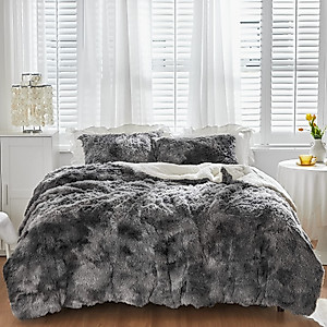 Shaggy Comforter Set Twin Size 2 Pieces Winter Faux Fur Comforter Set with 1 Pillowcases Ultra Soft and Easy Care Luxury Plush Warm Super Fleece Sherpa Bedding Set White with White with Black