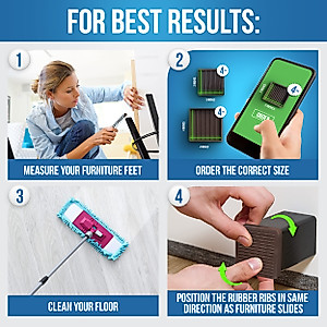 CasterMaster Non Slip Furniture Pads- 2x2 Square Rubber Anti Skid Caster Cups, Leg Coasters- Couch, Chair, Feet, and Bed Stoppers- Anti-Sliding Floor Protectors for Furniture (Set of 4) Black