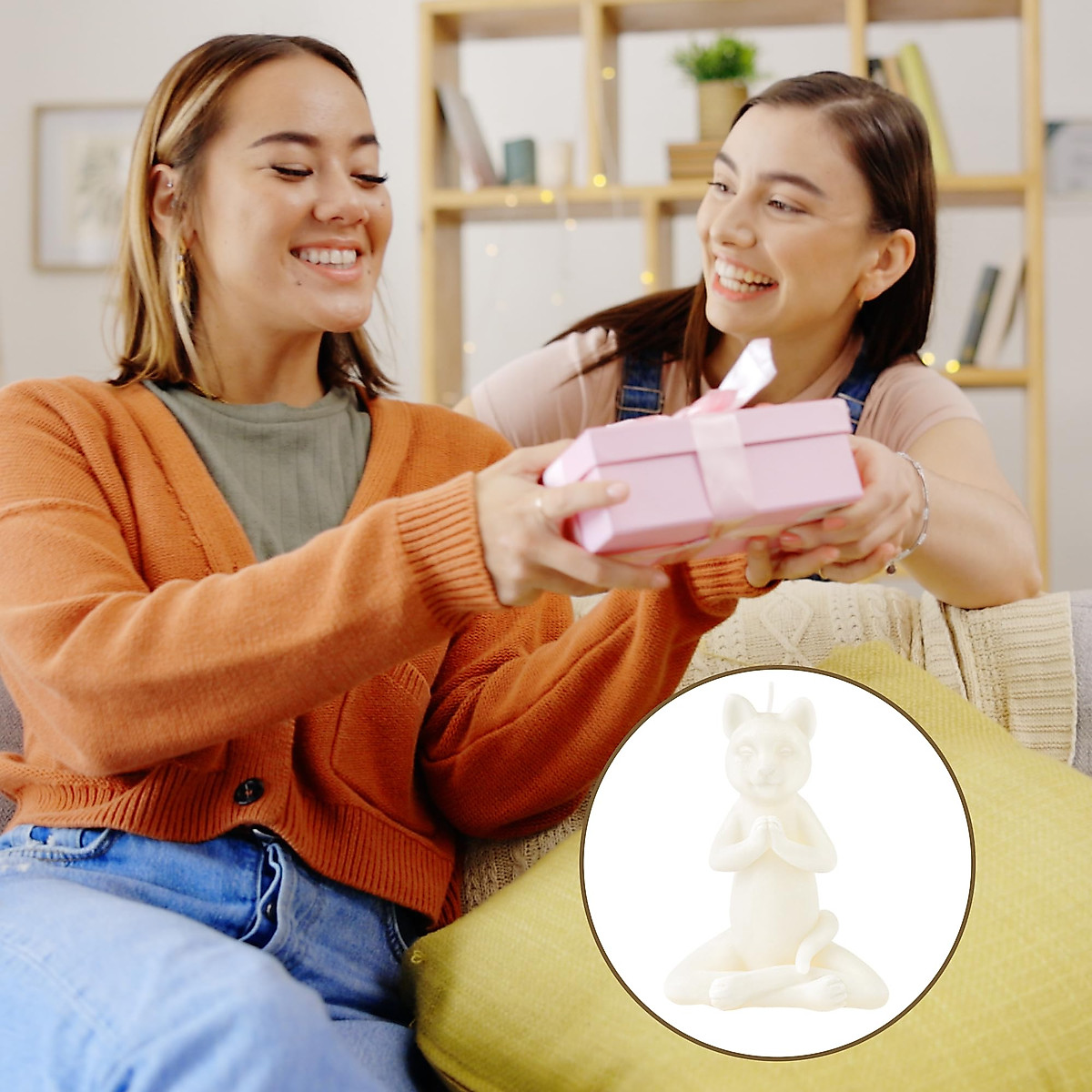 6sisc Zen Cat Candle Yoga Meditation Pose Aesthetic Candles Pine Fragrance Natural Soy Wax Aromatherapy Handmade Candle Table Art Decorative Sculpture for Modern Home Bedroom Bathroom Birthday Gifts