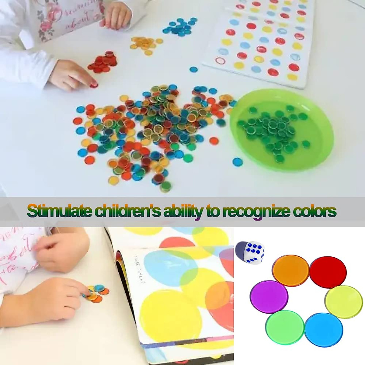 FSTgo Plastic Bingo Chips 3/4 inch Transparent Counters, Game Tokens, Counters for Kids Math, Preschool Science Toys-1000pcs Mix 8 Color