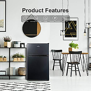 Walsh WSR31TBK Compact Refrigerator, Dual Door Fridge, Adjustable Mechanical Thermostat with True Freezer, Reversible Doors, 3.1 Cu.Ft, Black