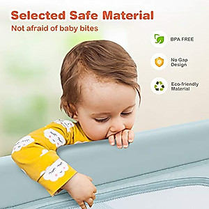 Costzon Baby Playpen, Extra Large Playard for Babies w/ 50 Ocean Balls, Infant Safety Gates with & Anti-Slip Suckers, Children's Fences with Breathable Mesh Walls, Toddler Play Yard (Blue)