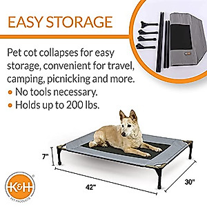 K&H Pet Products Cooling Elevated Dog Bed Outdoor Raised Dog Bed with Washable Breathable Mesh, Dog Cot Bed No-Slip Rubber Feet, Portable Dog Cot Indoor Outdoor Dog Bed, Large Gray/Black Mesh