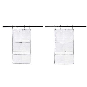 2 Pack Mesh Shower Organizer Hanging Mesh Pockets Bathroom Caddy 6 Pockets Hang Curtain Rod with 4 Rings, Shampoo Shower Organizer, Quick Dry, Space Saving