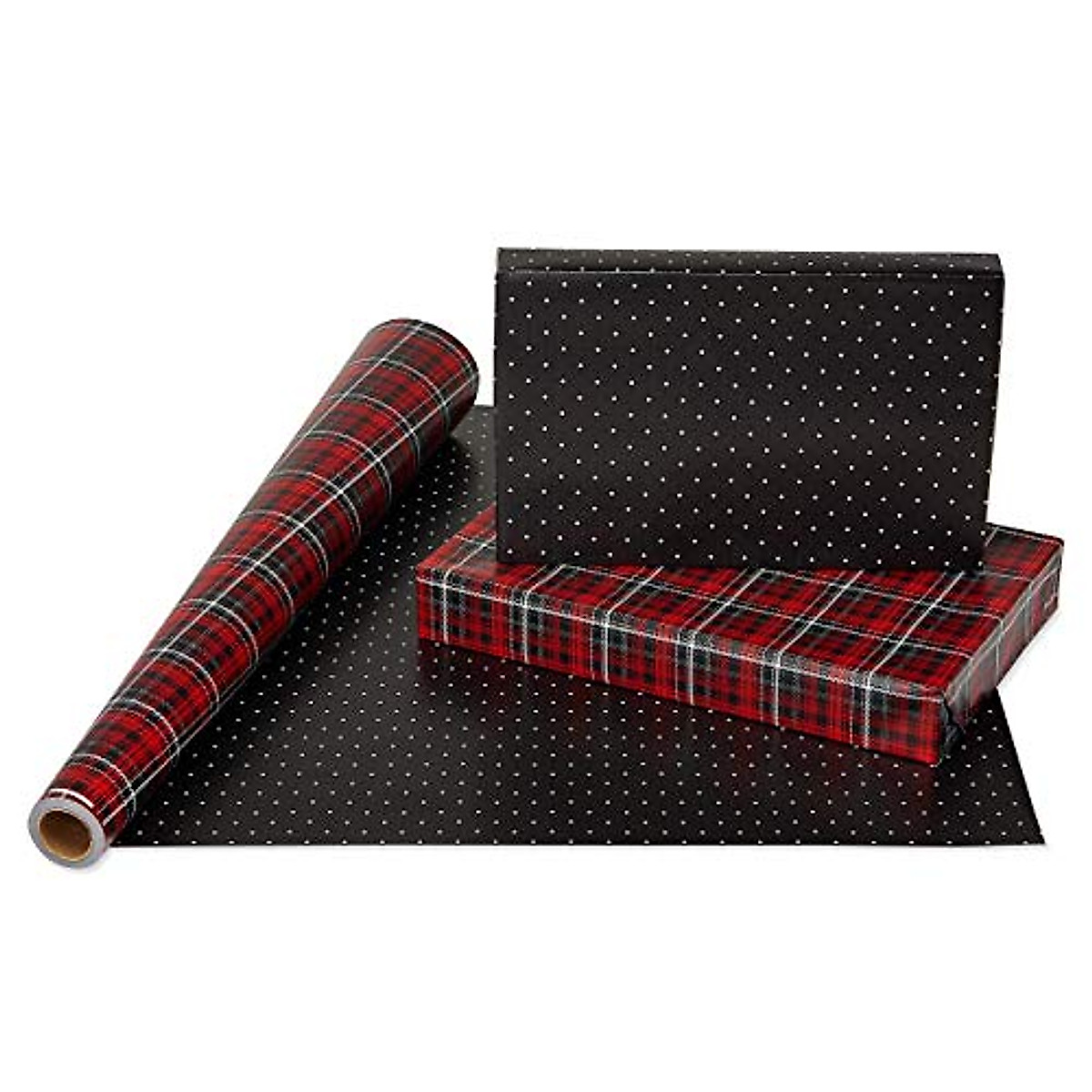 American Greetings Reversible Wrapping Paper Jumbo, Red and Black Plaid (1 Roll, 175 sq. ft)