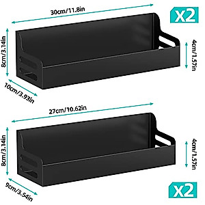 ZACELOVE 4 Pack Magnetic Spice Rack for Refrigerator,Magnetic Refrigerator Organizer, Strong Magnetic Fridge Shelf, Rustproof Side Fridge Storage Rack for Kitchen,Metal Black