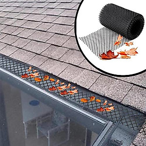 Plastic Gutter Guard Mesh Roof Gutter Protection Screen Roll Leaf Filter Gutter Cover Guard Mesh Protector Roof Leaf Guard No Hooks (0.4m x 4m=(1.3Ft x 13.1Ft), Black)