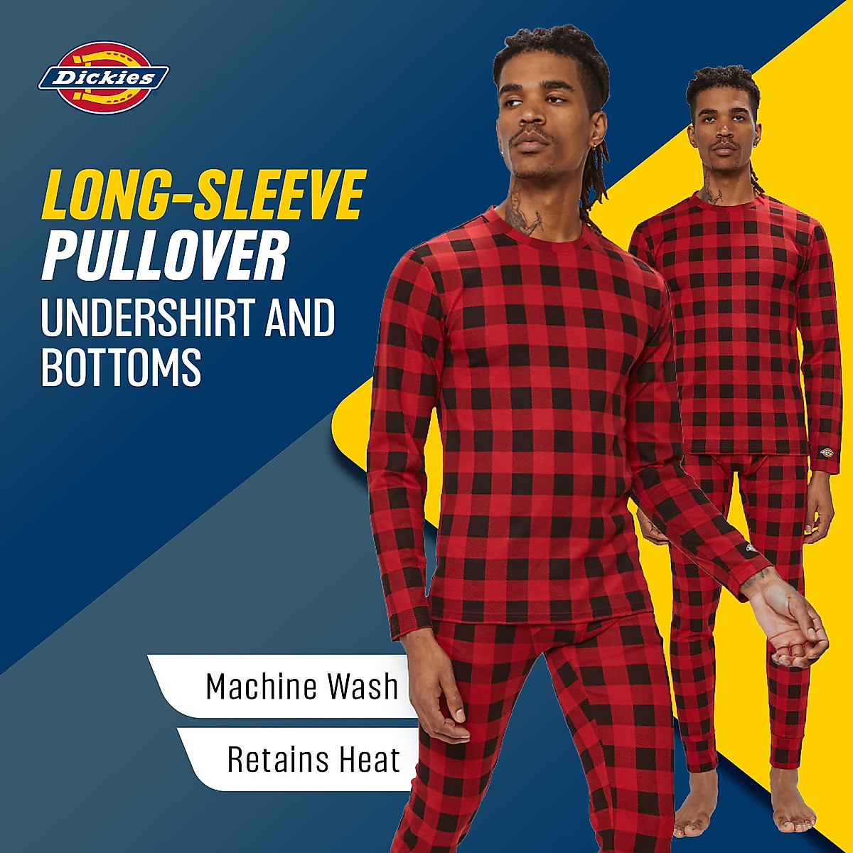 Dickies Mens Long Johns Thermal Underwear Set, 2 Piece Cold Weather Base Layer Set for Men