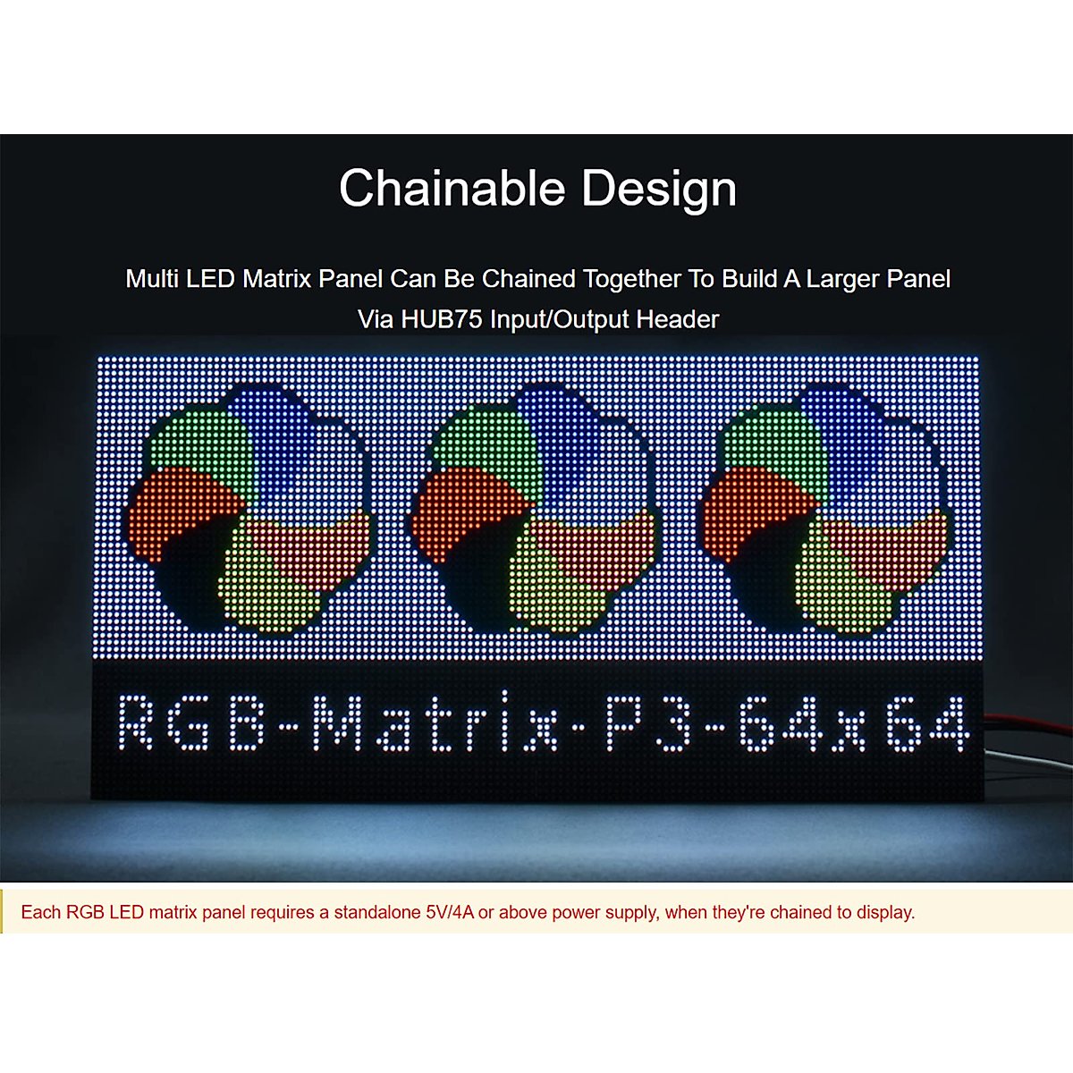 Waveshare RGB Full-Color LED Matrix Panel 3mm Pitch 64×64 Pixels 4096 Individual RGB LEDs Adjustable Brightness Compatible with Raspberry Pi