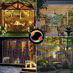 echosari Battery Operated Curtain String Lights, 300 LED Outdoor Icicle Lights with Remote Timer for Wedding Backdrops Garden Christmas Holiday Camping Decoration (Blue)