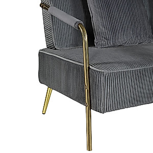 KAIBIJI Velvet Loveseat Sofa Couch，56” Modern Upholstered Sofa Pleated Velvet Loveseat Comfy 2 Seater Small Sofa Couch with Gold Metal Legs for Bedroom Living Room Small Spaces (Grey)