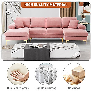 OUYESSIR U-Shaped Sectional Sofa Couch, 4 Seat Sofa Set for Living Room, 110.6" L-Shaped Chenille Sleeper Couch Set with Double Chaise Lounge (Pink)