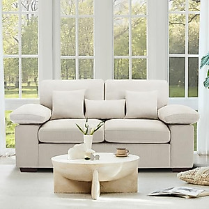 Loveseat Sofa Couch 73", Chenille Love Seat Couch Sofa with Removable Back Seat Cushions, Upholstered Living Room Sofa with 2 Throw Pillows 1 Lumbar Pillow, Sofa for Small Space Apartment Lounge-Beige