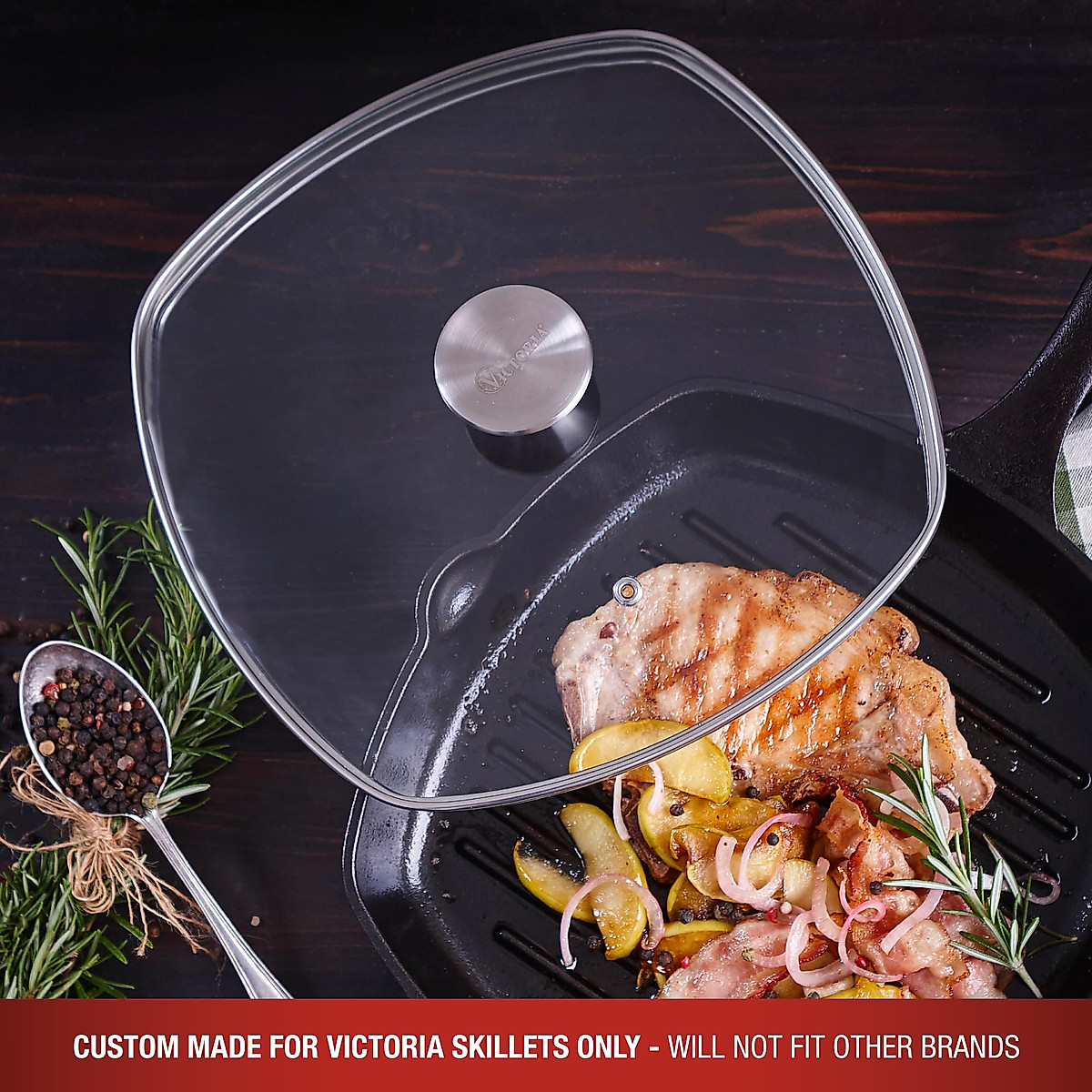 Victoria Square 10-Inch Glass Lid for Cast Iron Skillet or Pan, Custom Made for Only Victoria Brand, Diameter 9.7-Inch