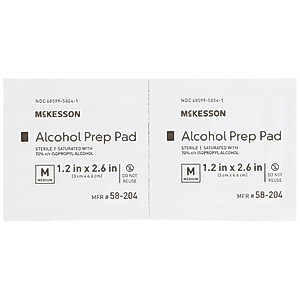 McKesson Alcohol Prep Pads, Sterile, Individual Packet, Medium, 200 Count, 20 Packs, 4000 Total