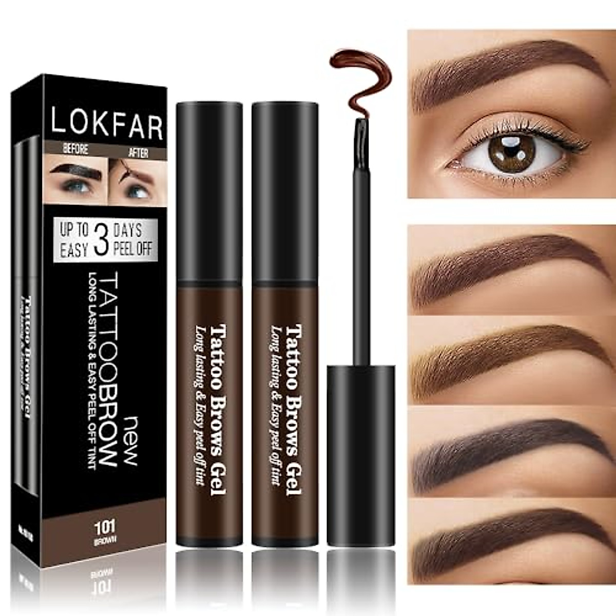LSxia 2 Pcs Peel Off Tattoo Eyebrow Gel Set, Natural Color Eye-Brow Gel Long-Lasting Waterproof Eyebrow Tattoo, Easy Peel Off Eyebrow Brow Tattoo Makeup -Up To 3 Days (Brown)