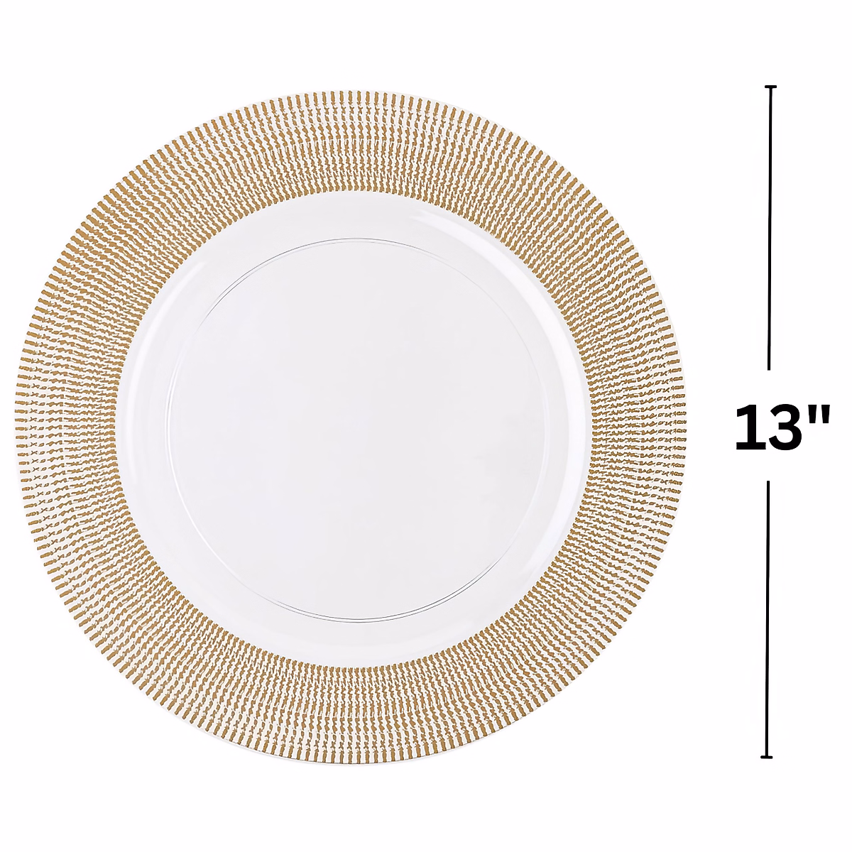 Elegant Round White Plastic Charger Plates with Gold Textured Rim - 13" (Pack of 4) - Premium Salad Plates For Birthday, Themed Events & Everyday Home Use