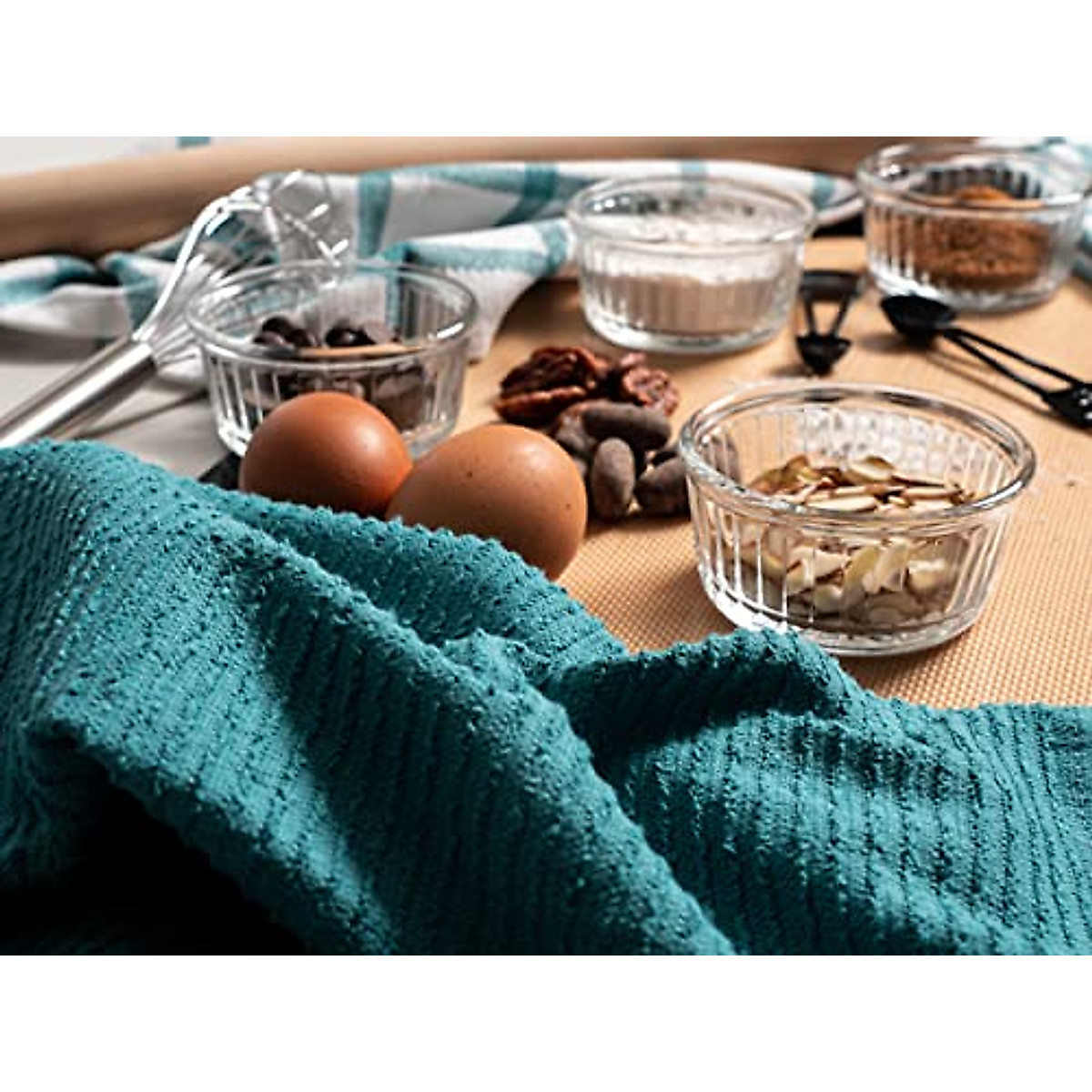 KAF Home Mixed Flat & Terry Kitchen Towels | Set of 6 18 x 28 Inches | 4 Flat Weave Towels for Cooking and Drying Dishes and 2 Terry Towels, for House Cleaning and Tackling Messes and Spills (Teal)