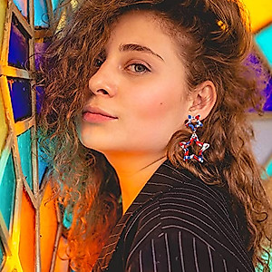 Madison Tyler Americana Collection 4th of July Jewelry, Red White and Blue Plexi Double Star Drop Dangle Post Earrings for Women. (Double Star Earrings)