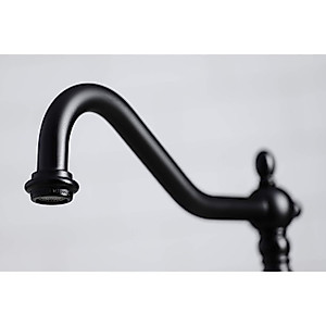 Kingston Brass KB1790PLBS Heritage Widespread Kitchen Faucet with Brass Sprayer, Matte Black
