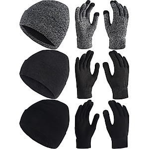 Liitrsh 6 Pcs Winter Warm Beanie Hat Touchscreen Gloves Set Knit Hat Warm Cap Gloves Set for Men and Women Touchscreen Gloves Set with Fleece Lined Soft Warm Beanies Winter Gloves for Men Women