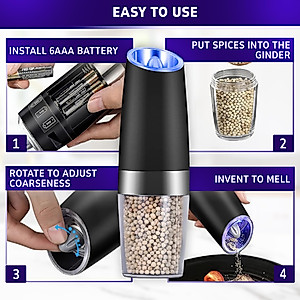 2Pcs Electric Salt and Pepper Grinder Set - Electric Pepper Grinder Automatic Salt and Pepper Grinder Set Electric Salt and Pepper Shakers - Gravity Electric Salt and Pepper Grinder Set Salt Grinder