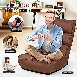 MUSUMI 4-Position Adjustable Floor Chair Folding Lazy Sofa Cushioned Couch Lounger New Foldable Couch Upholstered Couch Recliner, Easy to Store (Brown)
