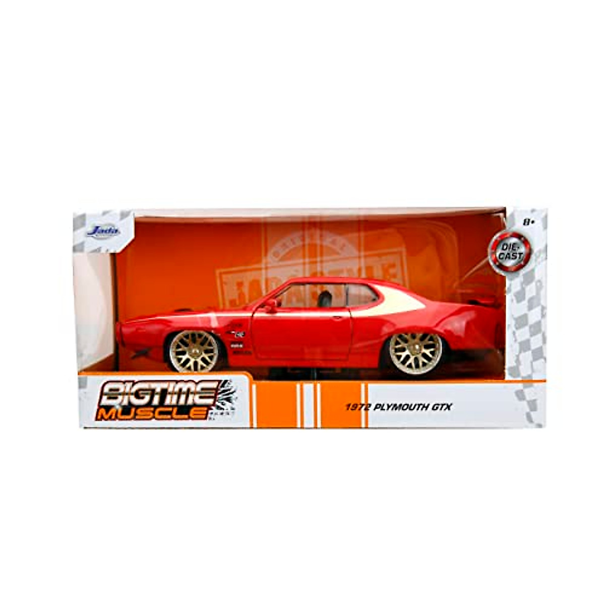 Big Time Muscle 1:24 1972 Plymouth GTX Die-Cast Car, Toys for Kids and Adults(Red)