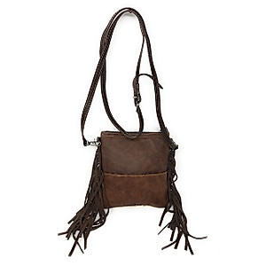 Concealed Carry Leather Western Floral Tool Cowhide Womens Fringe Clutch Crossbody in 2 colors (Brown)