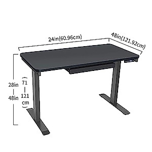 Motionwise Electric Standing Desk, 24”x48 Home Office Series, 28"-48" with Quickly Program up to 4 pre-Set Height adjustments and USB Charge Port, Black Top with light Grey frame