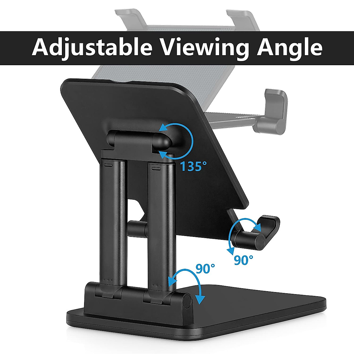 PEPPER JOBS Tablet Stand, Portable Monitor Stand 6.69 * 4.72" Wide, Dual Tube Foldable & Adjustable, iPad Stand Compatible with iPad Pro 11, 12.9, iPad Mini, Up to 15.6" Portable Monitor (Black)