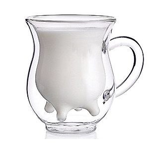 Xshelley Double Wall Glass Cup - Creative Cup Cute Calf Insulated Mugs Thermo Coffee Milk Cups Creamer Pitcher