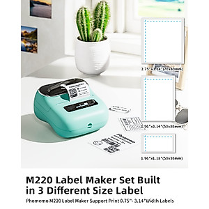 Phomemo Label Maker, M220 Portable Bluetooth Wireless Inkless Label Printer, 3 Inch Barcoden Labeler, Great for Home, School & Office, Compatible with Phone, PC, with 3 Label