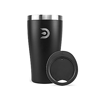 DrinkTanks® Insulated Craft Pint Cup 2-Pack - Two 16 oz Vacuum Insulated Stainless Steel Mugs with Lids; Hot/Cold perfect for coffee, tea, beer, cocktails, wine; Dishwasher Safe (Obsidian)