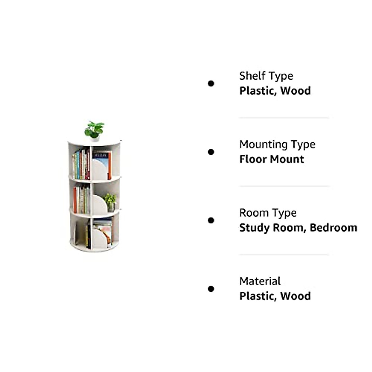 Toytexx Inc and Design 3 Tier 360° Rotating Stackable Shelves Bookshelf Organizer (White)