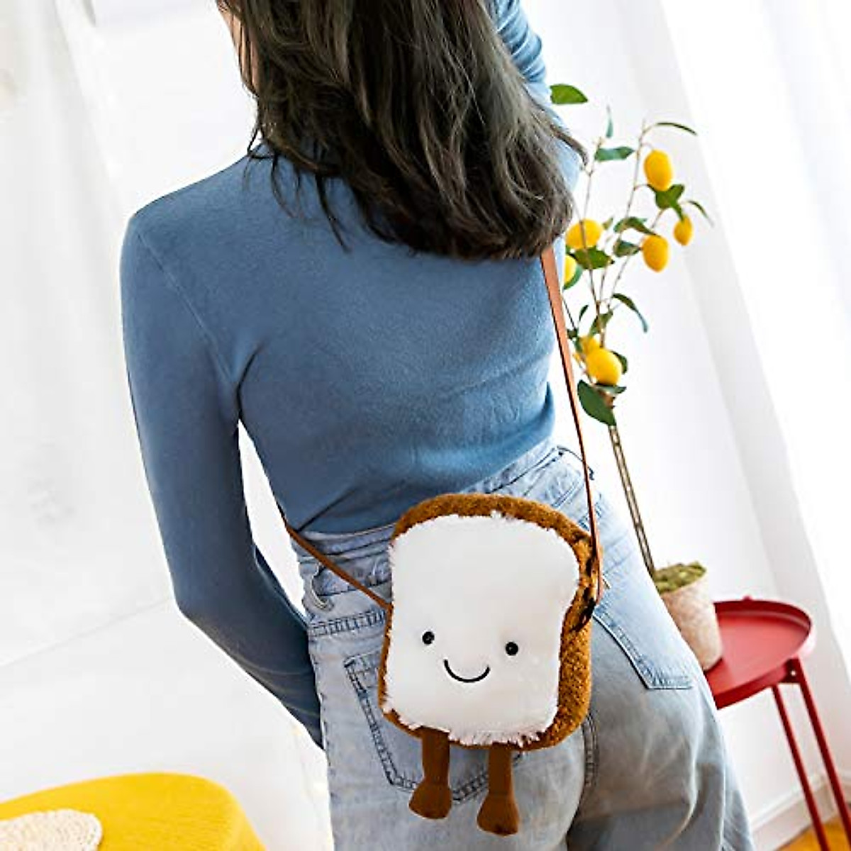 V&E Sliced Bread Plush Purse Messenger Bag Crossbody Shoulder Bags Toast The Best Thing Since Sliced Bread White and Brown