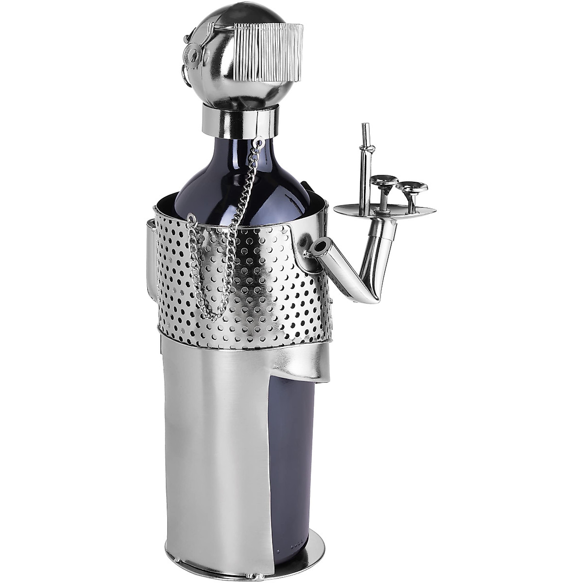 BRUBAKER Wine Bottle Holder Waiter - Metal Sculpture - Wine Rack Decor - Tabletop - with Greeting Card