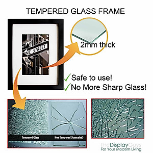 The Display Guys - Square Profile Wooden Picture Frame with Tempered Glass - 5" x 7" matted to 4" x 6" – 6 Pack – Black