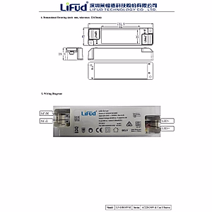 Lifud LED Driver 1200mA DC 25-42V 50W LED Luminaire Power Supply Input 220-240VAC LF-GIR050YM1200H Constant Current Commercial Lighting Driver LED Panel Driver