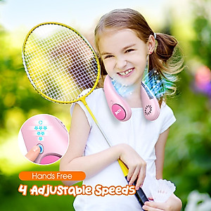 Kids Neck Fan, Bladeless Neck Fan for Kids, 2600mAh Portable Rechargeable Cooling Fan for Kids 4-14Y Girls/Boys with Sticker, 4 Speeds & Lightweight Personal Fans for Your Neck, Travel
